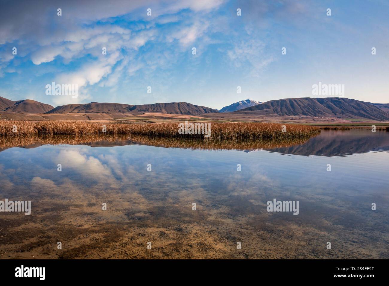 The arid extreme countryside around the shore of alpine Lakes in the ...