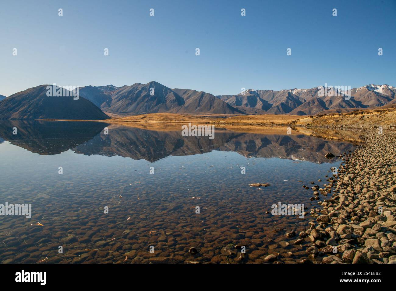 The arid extreme countryside around the shore of alpine Lakes in the ...