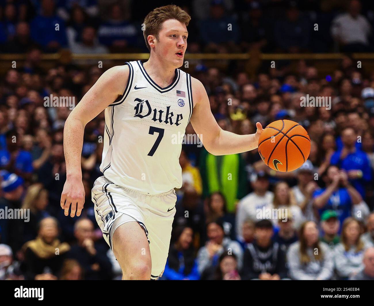 January 11, 2025: Duke forward Kon Knueppel (7) brings ball up court ...