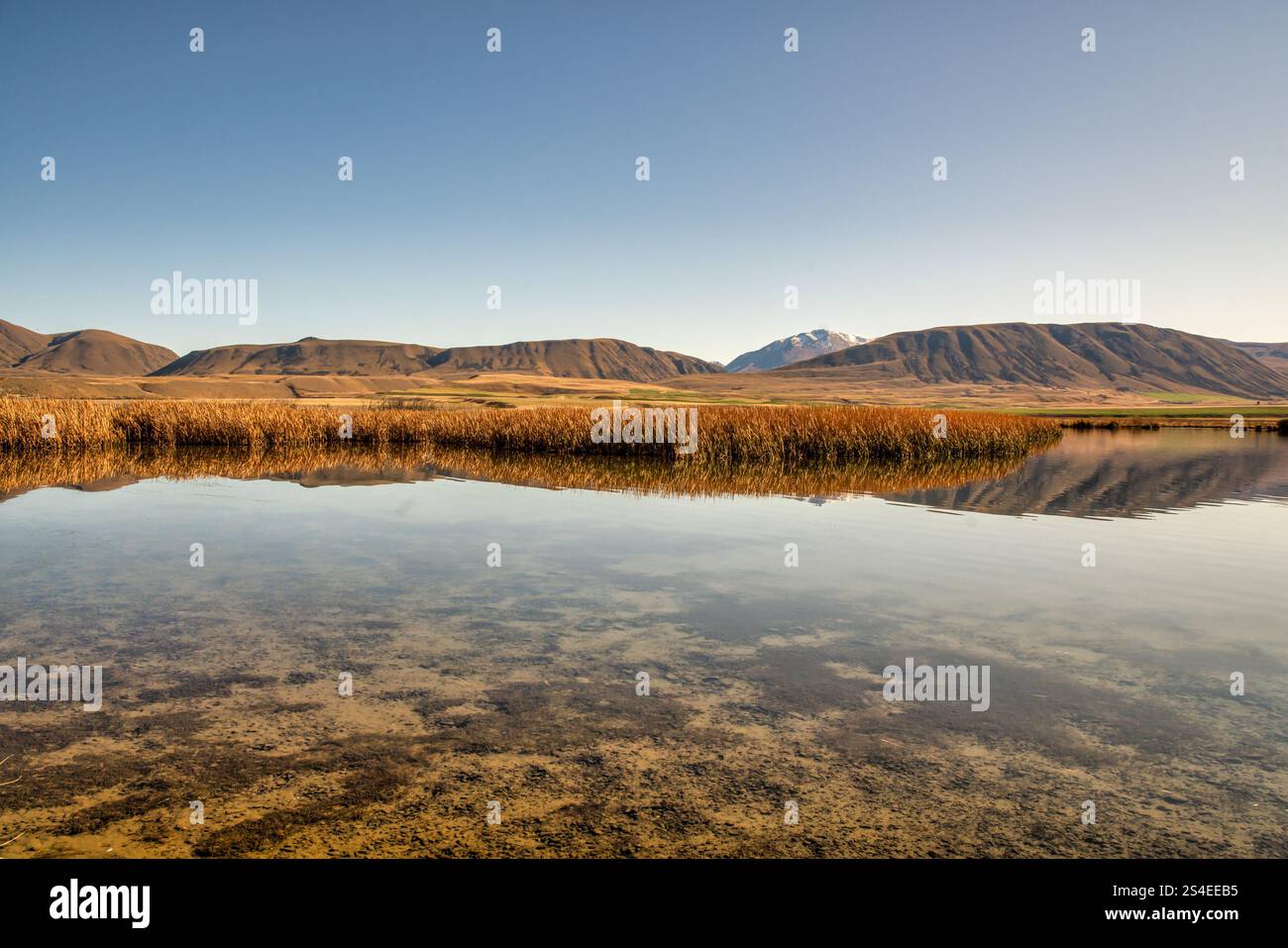 The arid extreme countryside around the shore of alpine Lakes in the ...