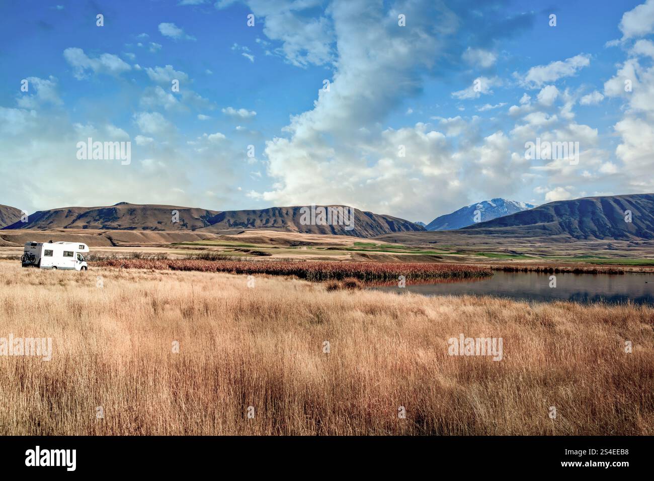 The arid extreme countryside around the shore of alpine Lakes in the ...
