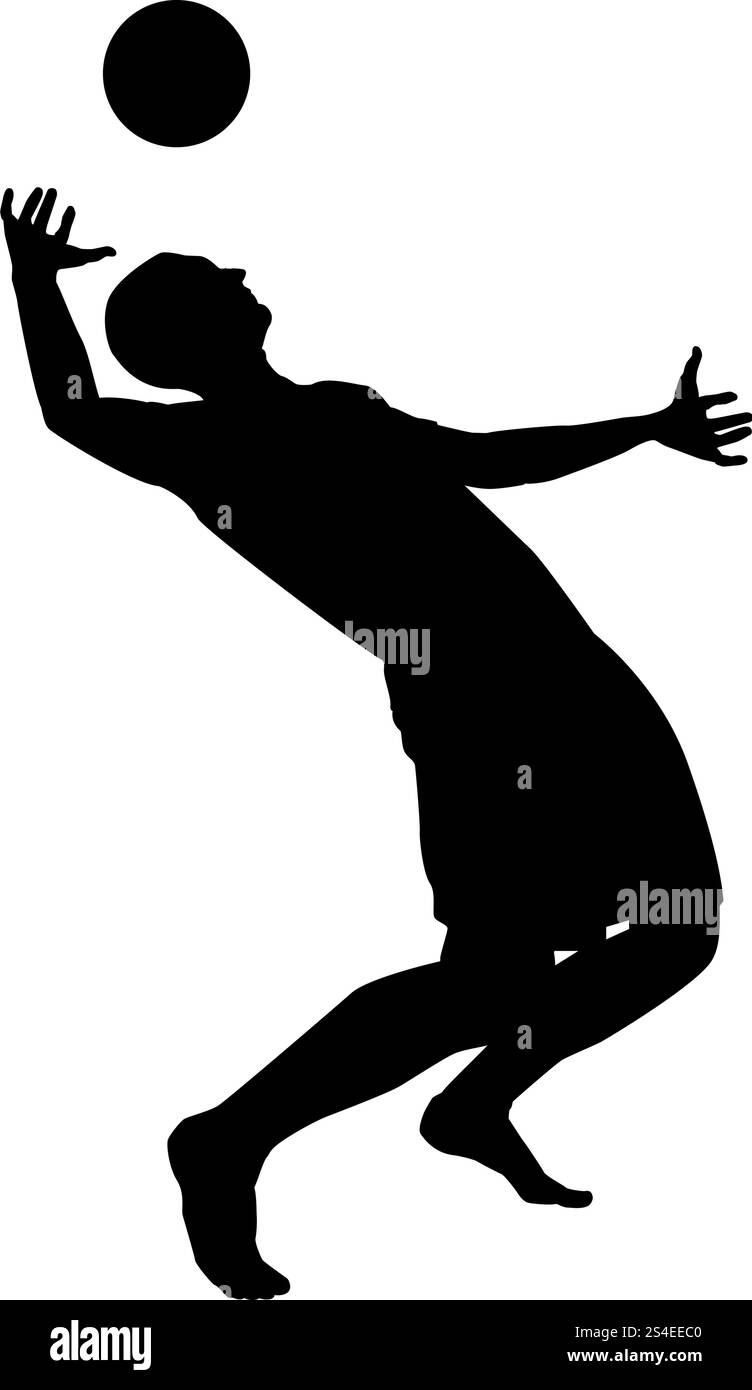 Volleyball player hits the ball with top silhouette side view Attack ...