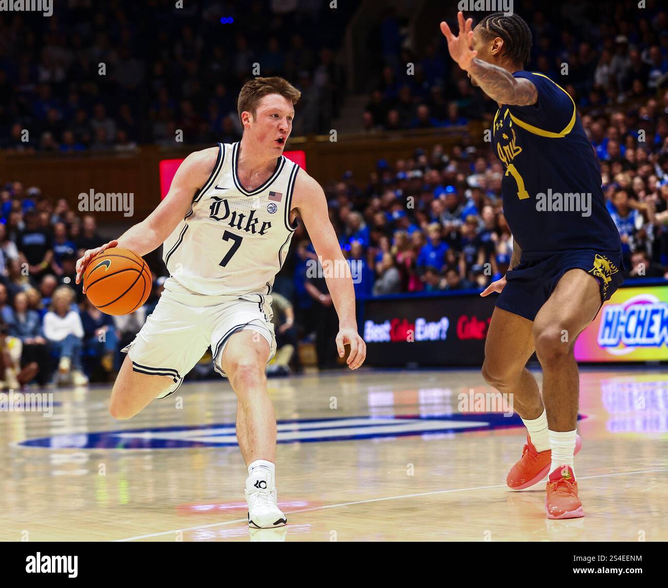 January 11, 2025: Duke forward Kon Knueppel (7) drives to the basket in ...