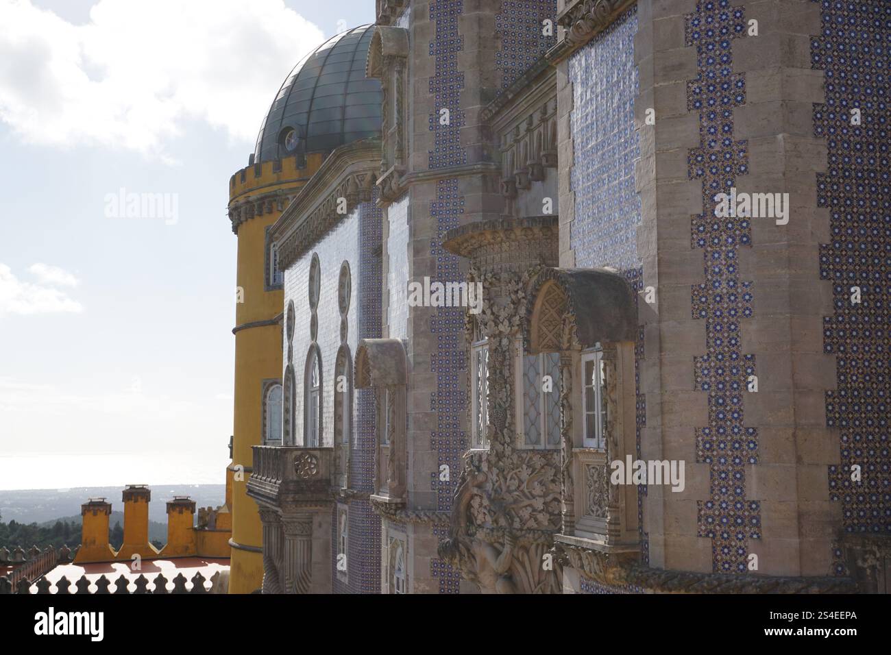 Sintra, Portugal: Pena Palace side view reflecting sunny day Stock ...