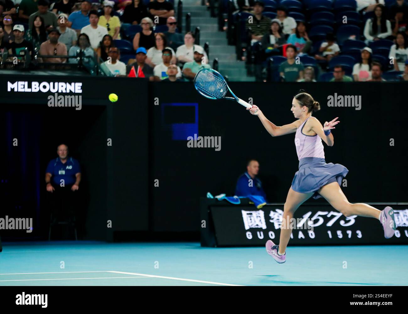 Melbourne, Australia. 12th Jan, 2025. Anca Todoni hits a return during ...