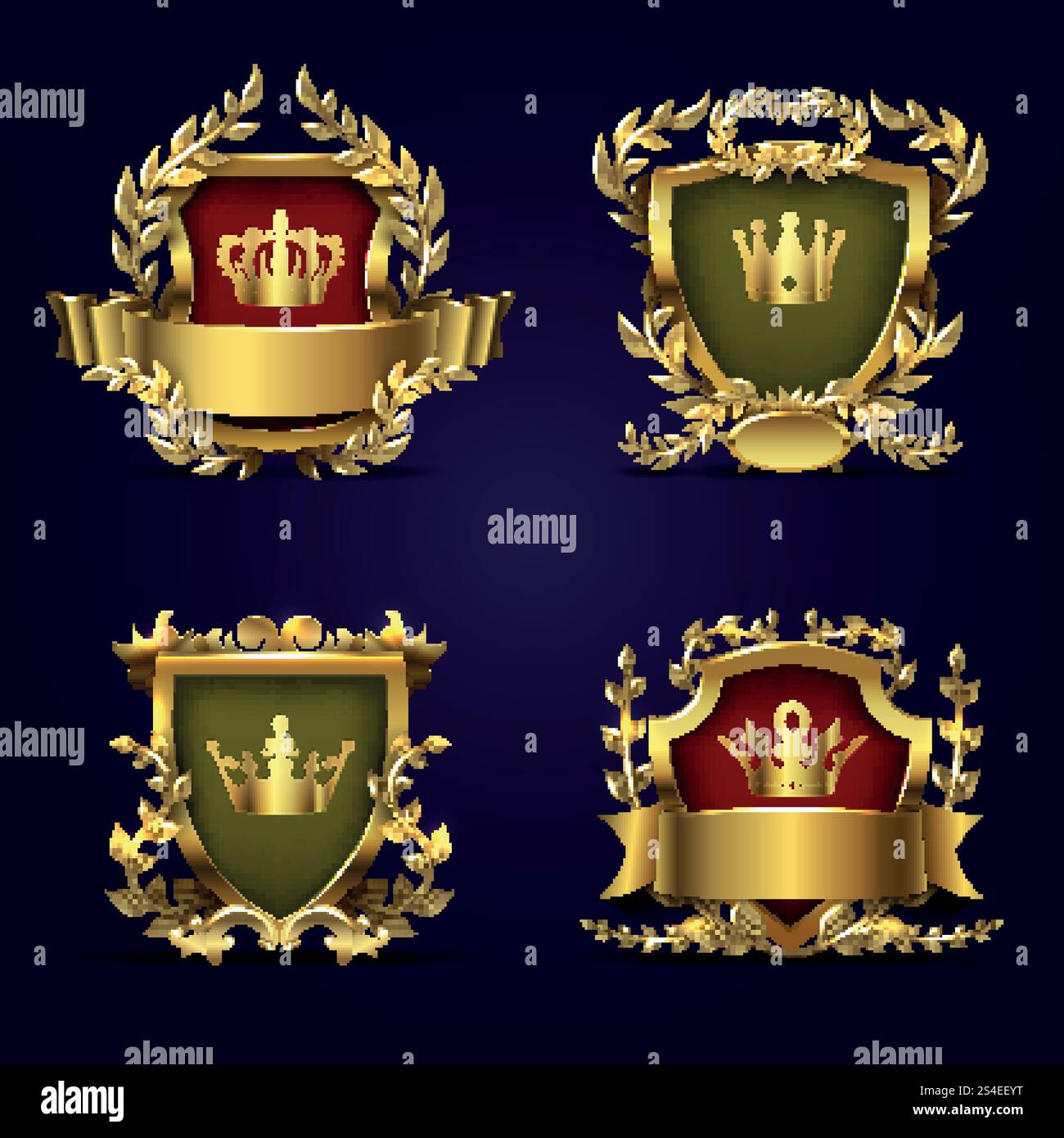Royal heraldic vector emblems in victorian style with golden crown ...