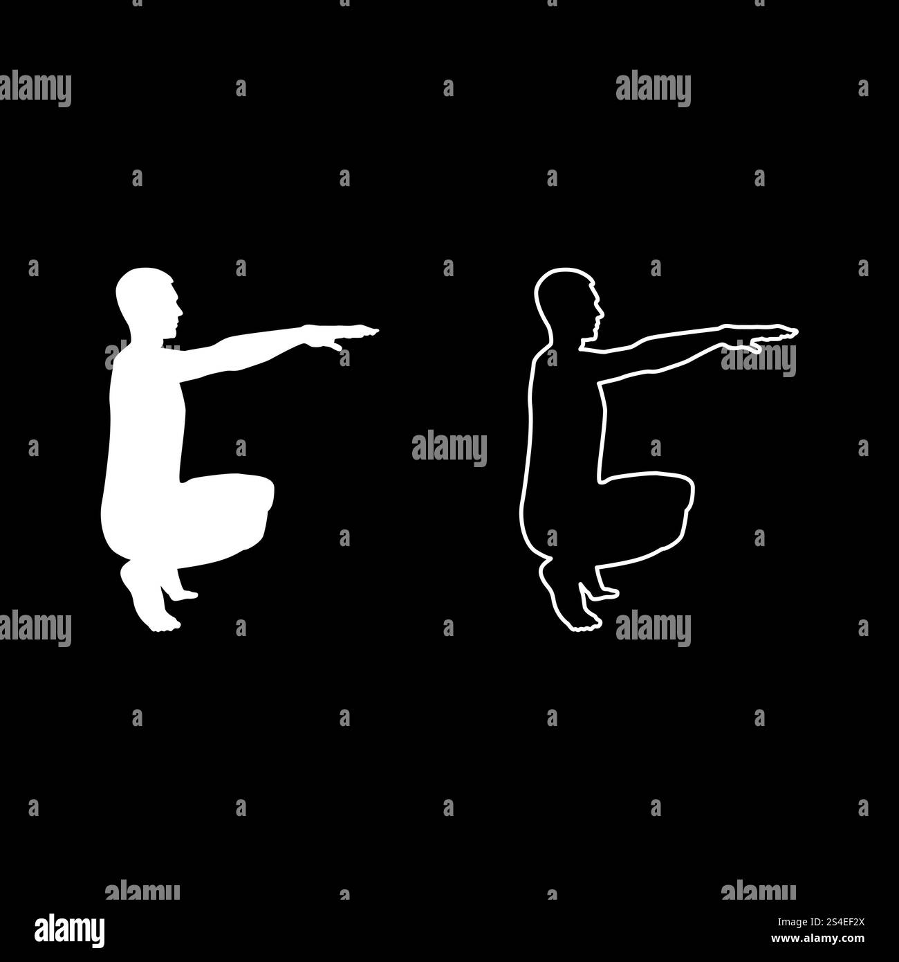 Crouching Man doing exercises crouches squat Sport action male Workout ...