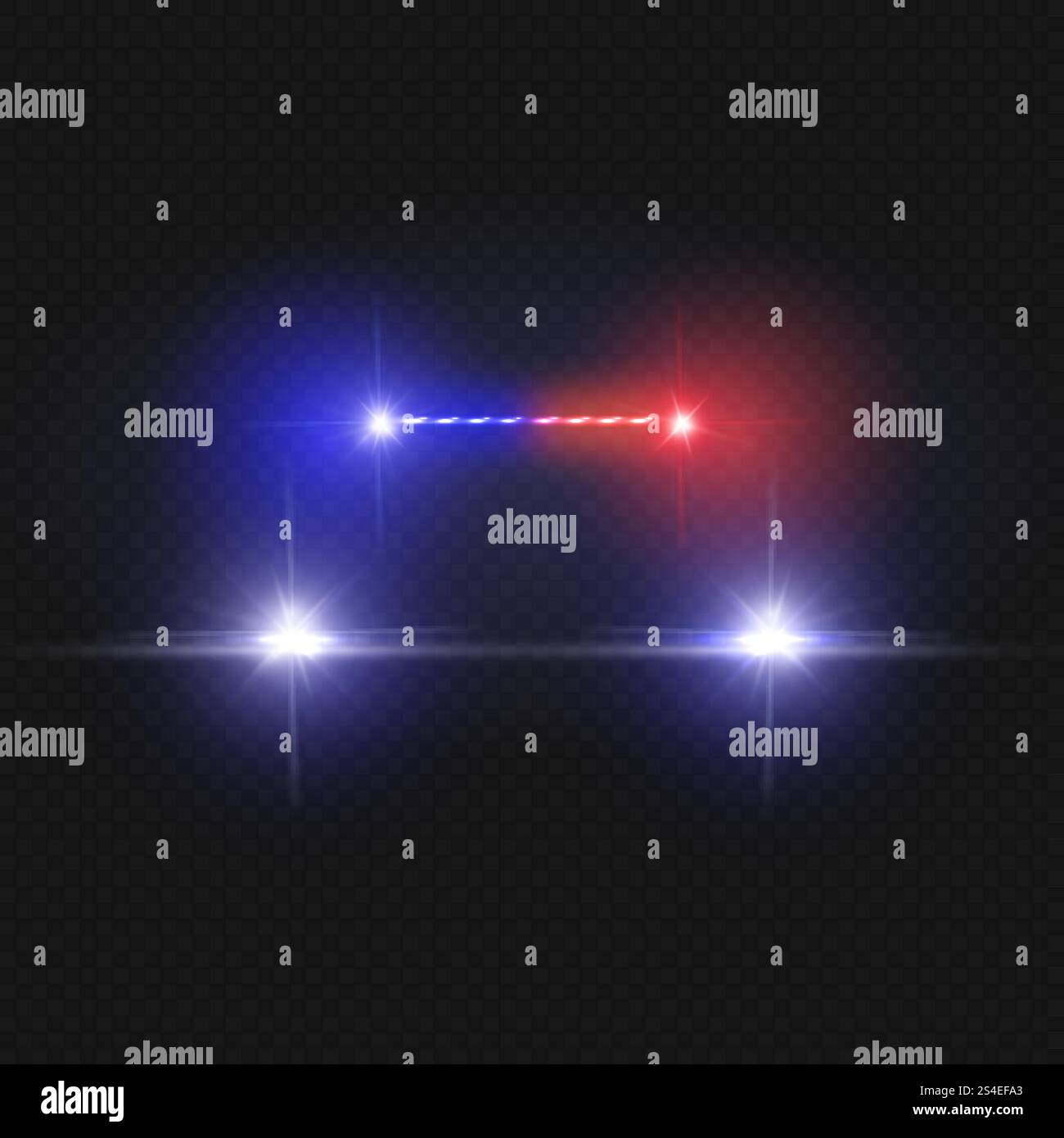 Police car headlights and blinking red siren lights isolated on ...