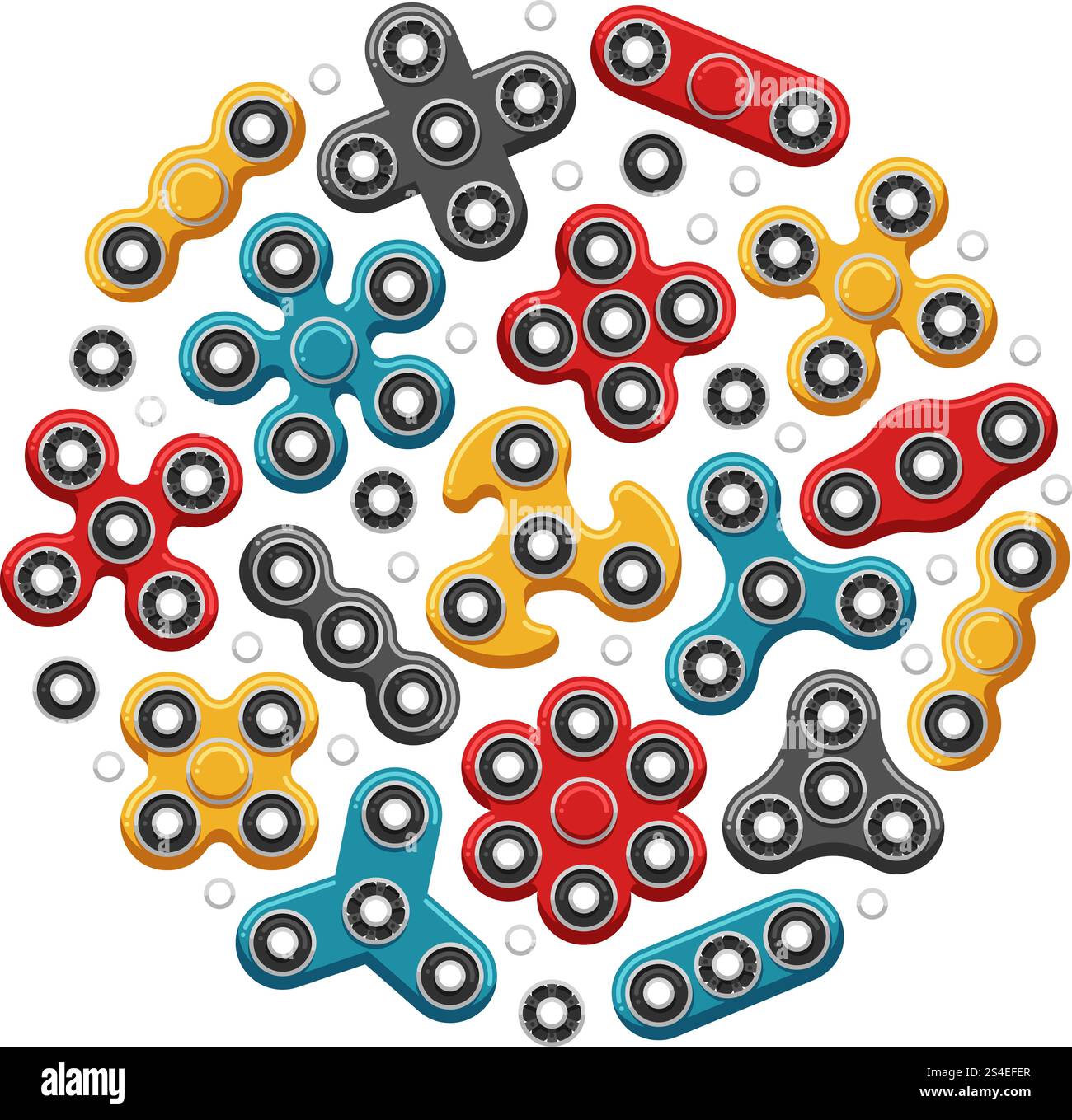 Hand spinners or fidget spinner toys icons. Stress relief mechanical ...