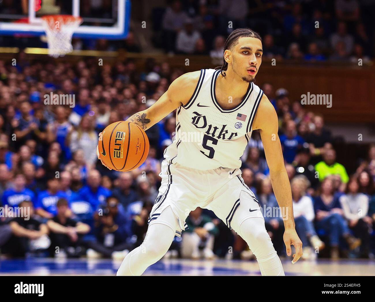 January 11, 2025: Duke guard Tyrese Proctor (5) brings ball up court ...