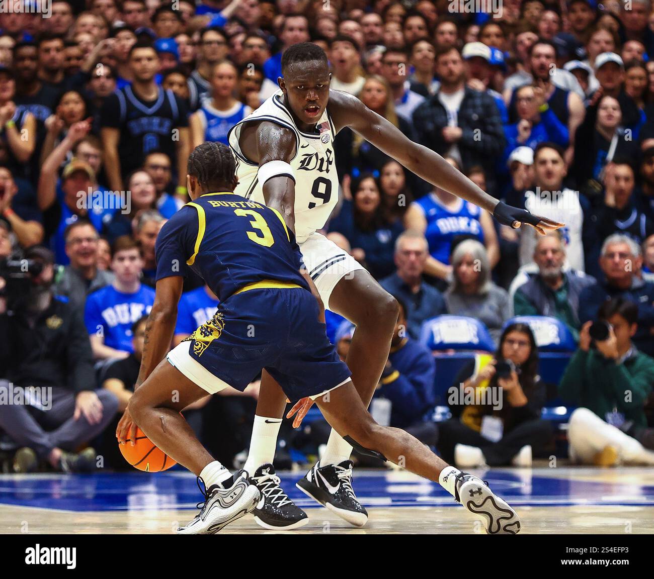 January 11, 2025: Duke center Khaman Maluach (9) defends against Notre ...