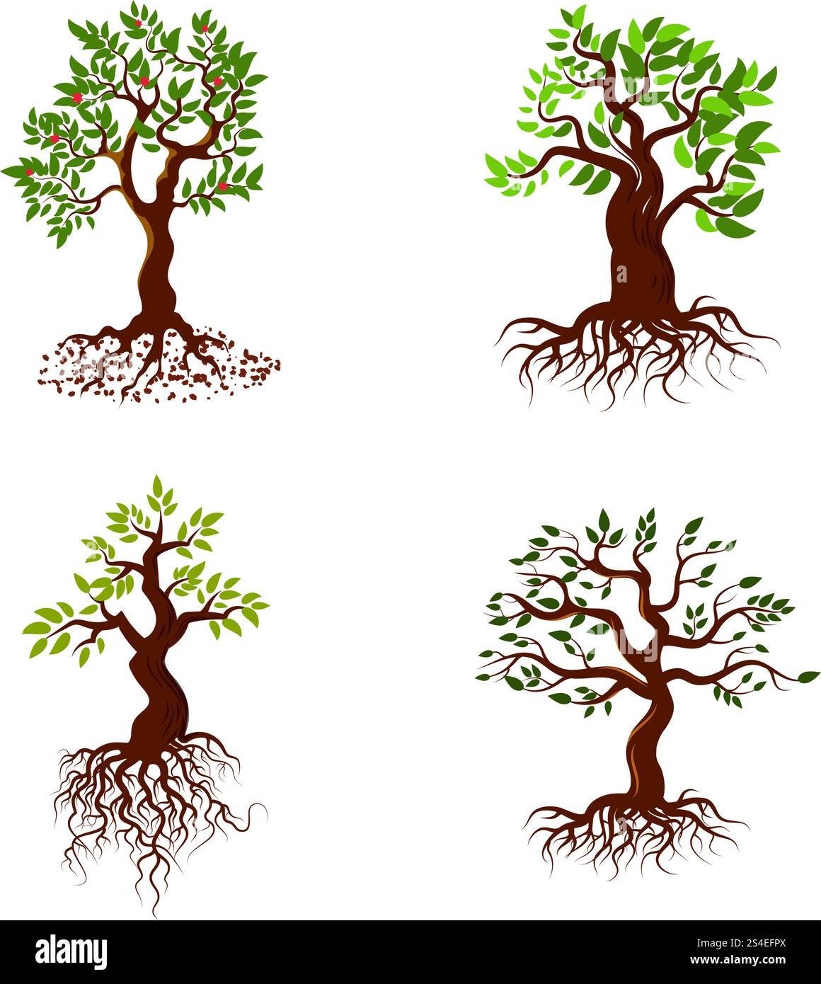 Trees with green leaves and roots vector tree planting collection ... Trees with green leaves and roots vector tree planting collection ...