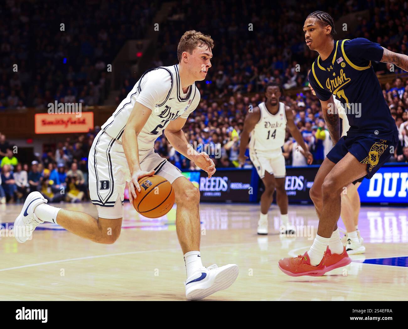 January 11, 2025: Duke guard Cooper Flagg (2) dribbles ball in front of Duke forward Kon ...