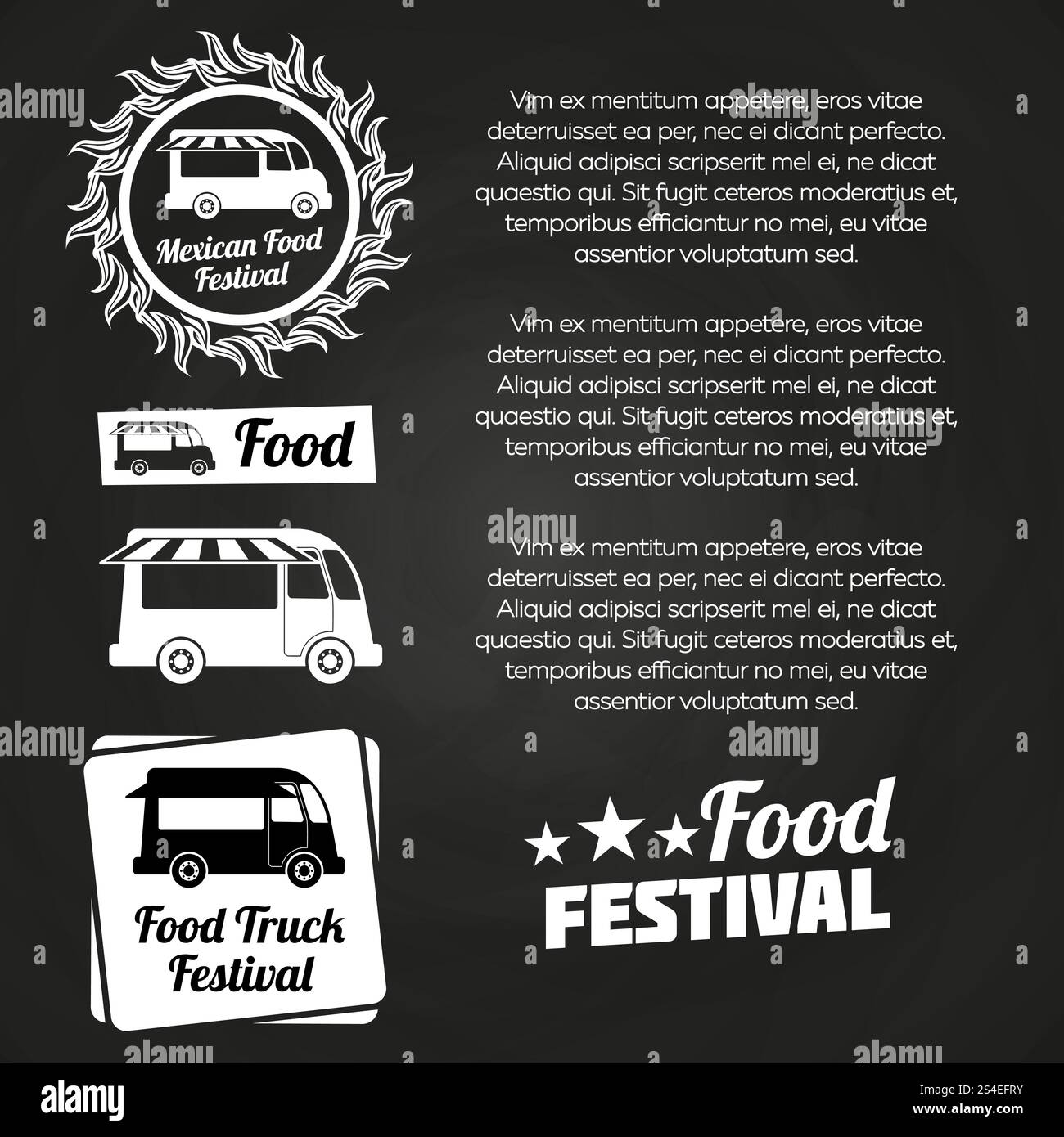 Chalkboard food festival poster design with food labels and food trucks ...