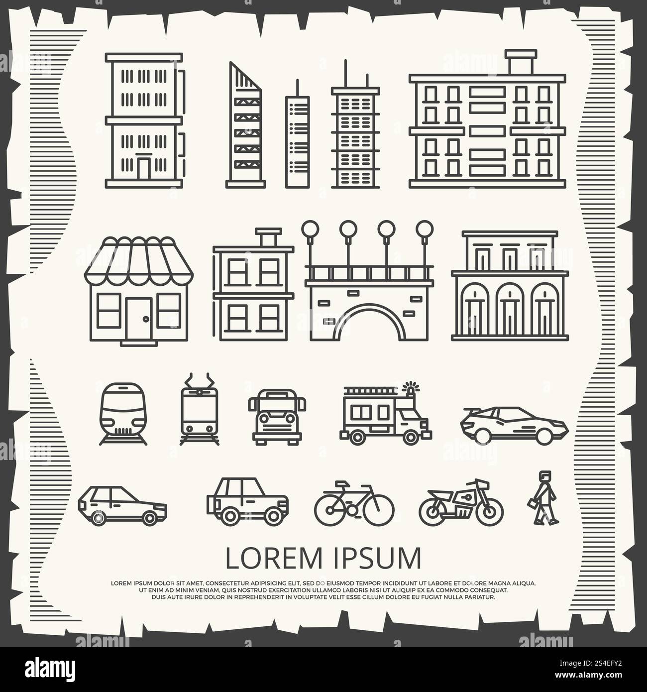 Modern city elements on vintage poster - line art city poster design ...