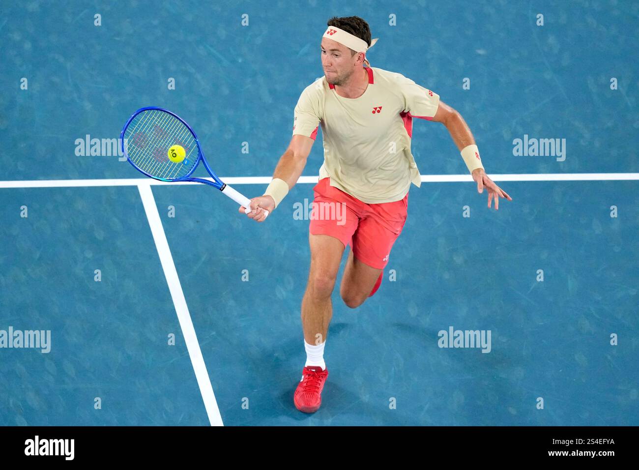 Casper Ruud of Norway plays a forehand return to Jaume Munar of Spain ...