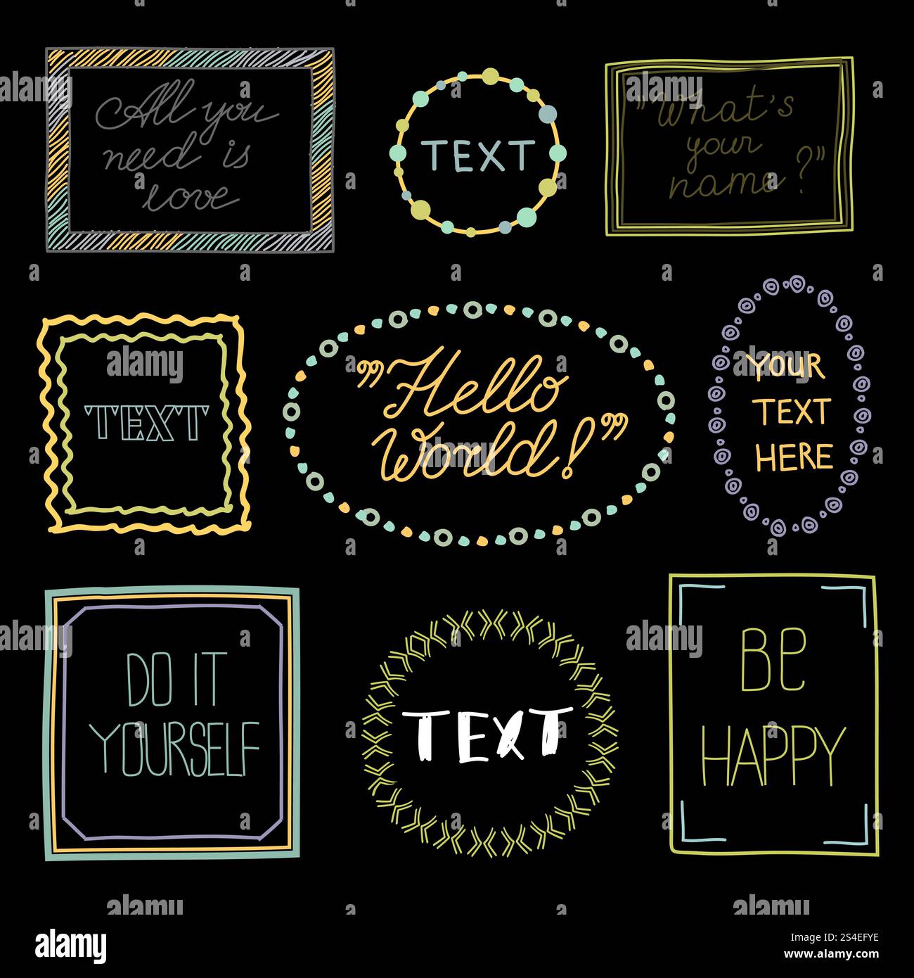 Doodle frames with text - hand drawn quote vintage frames on black ...