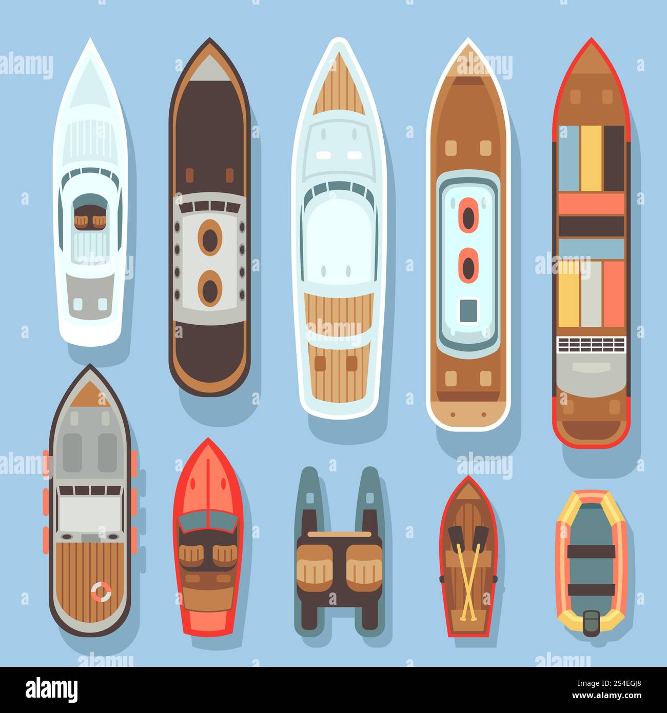 Top aerial view boat and ocean ships vector set. Sea boat and transport ...