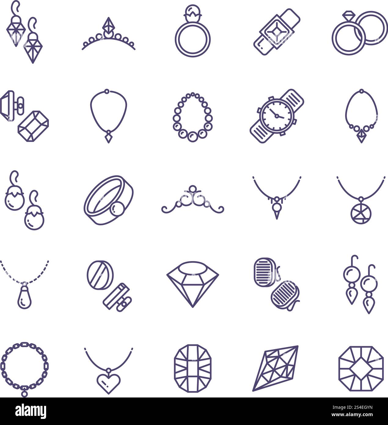 Expensive gold jewelry with diamond vector line icons and wedding ...