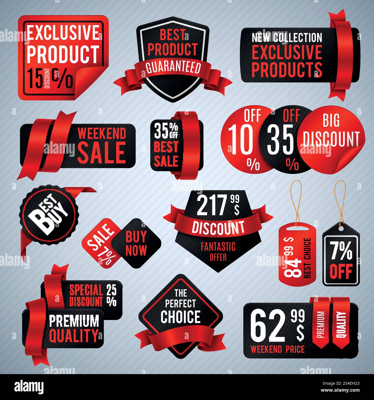 Price tags, special business offer labels and discount presentation ...