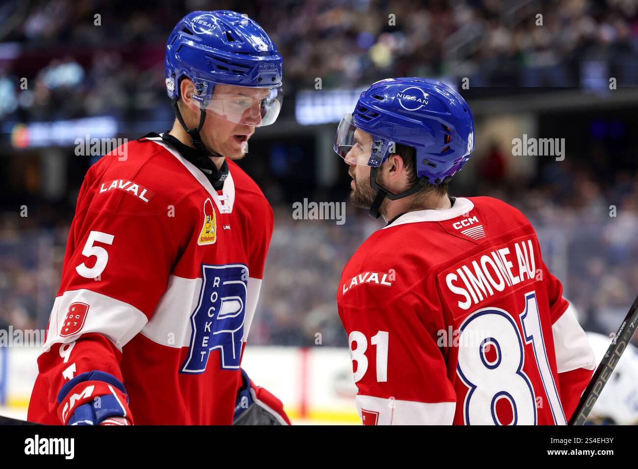 CLEVELAND, OH - JANUARY 11: Laval Rocket defenseman Gustav Lindstrom (5) ands Laval Rocket ...