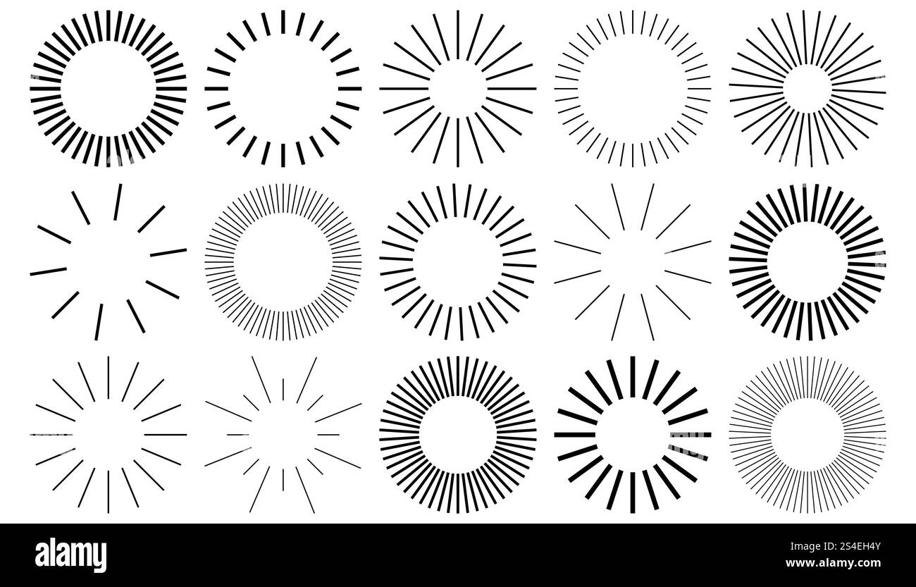 Geometric round line art frames, vertical thin lines in the circle ...