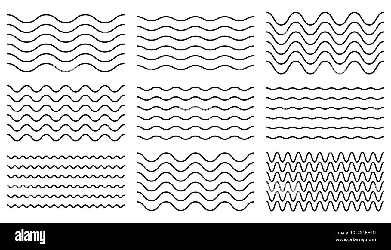 Thin Line Wavy Seamless Border Collection Wave Pattern Decoration Set Of Curly Zigzag Lines