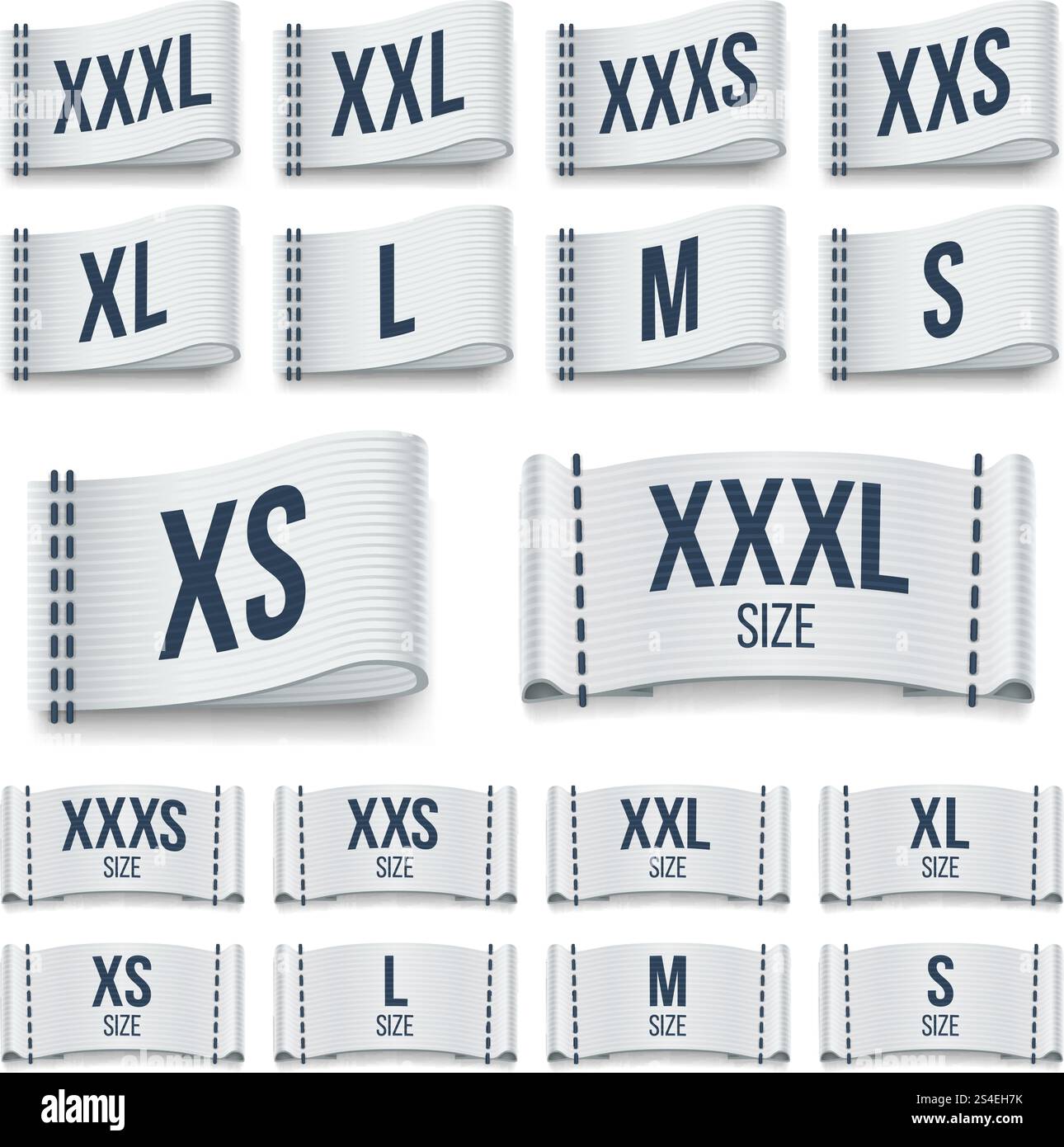 Size clothing fabric ribbon labels. Garment tags vector set. Sign size ...
