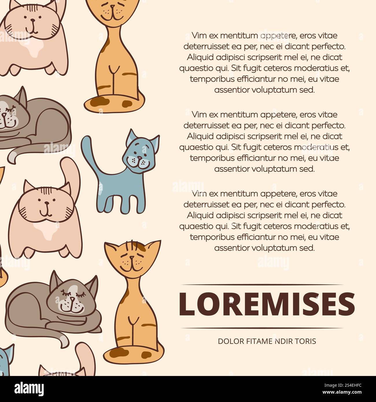 Cute doodle cats poster design. Banner with pets. Vector illustration ...
