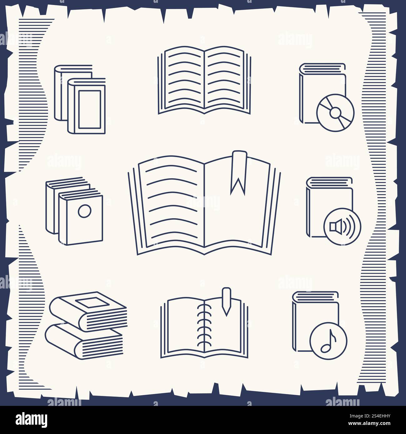 Thin line book collection on vintage background. Collection of books ...