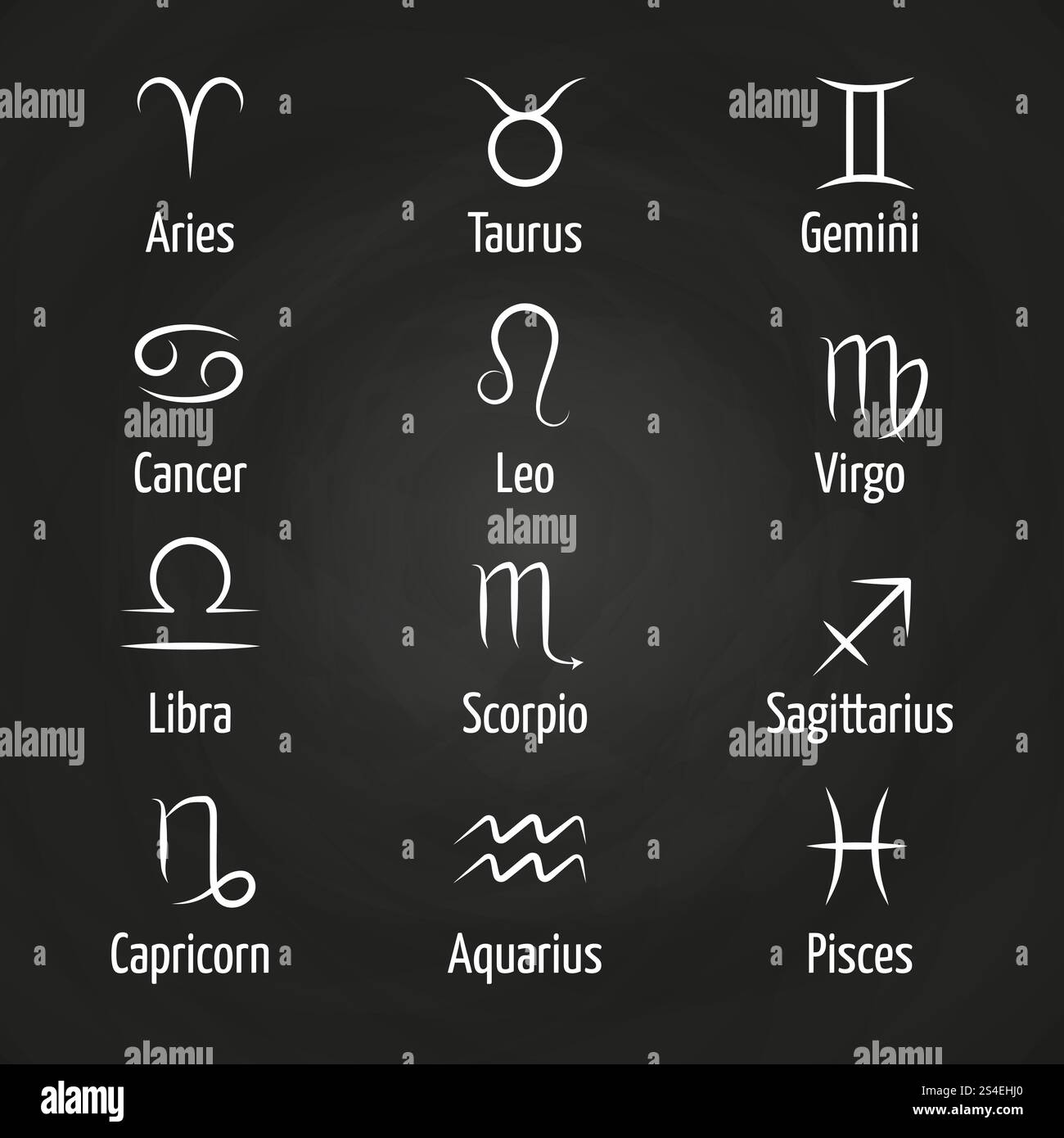 White Zodiac signs on blackboard vector illustration. White Zodiac ...