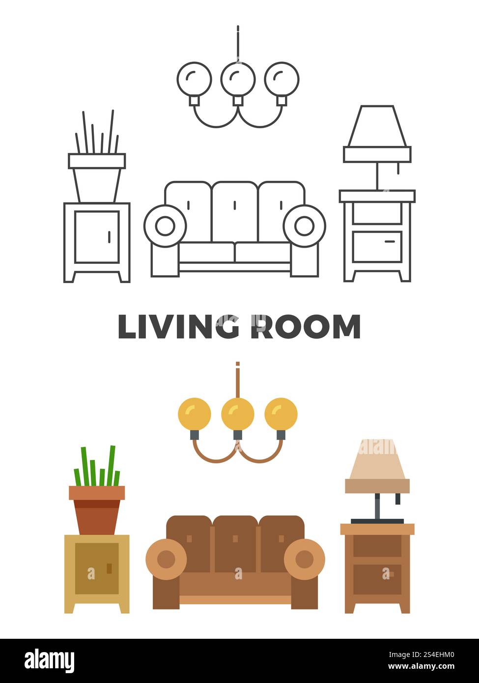 Living room concept - flat and line style living room design. Vector ...