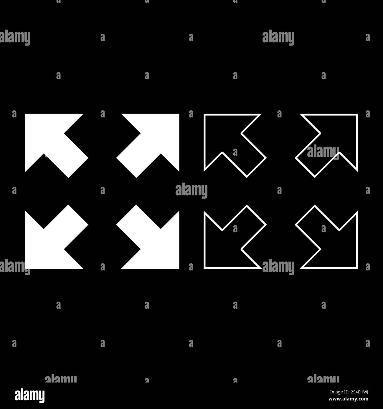 Four arrows pointing to different directions from the center icon set white color vector ...