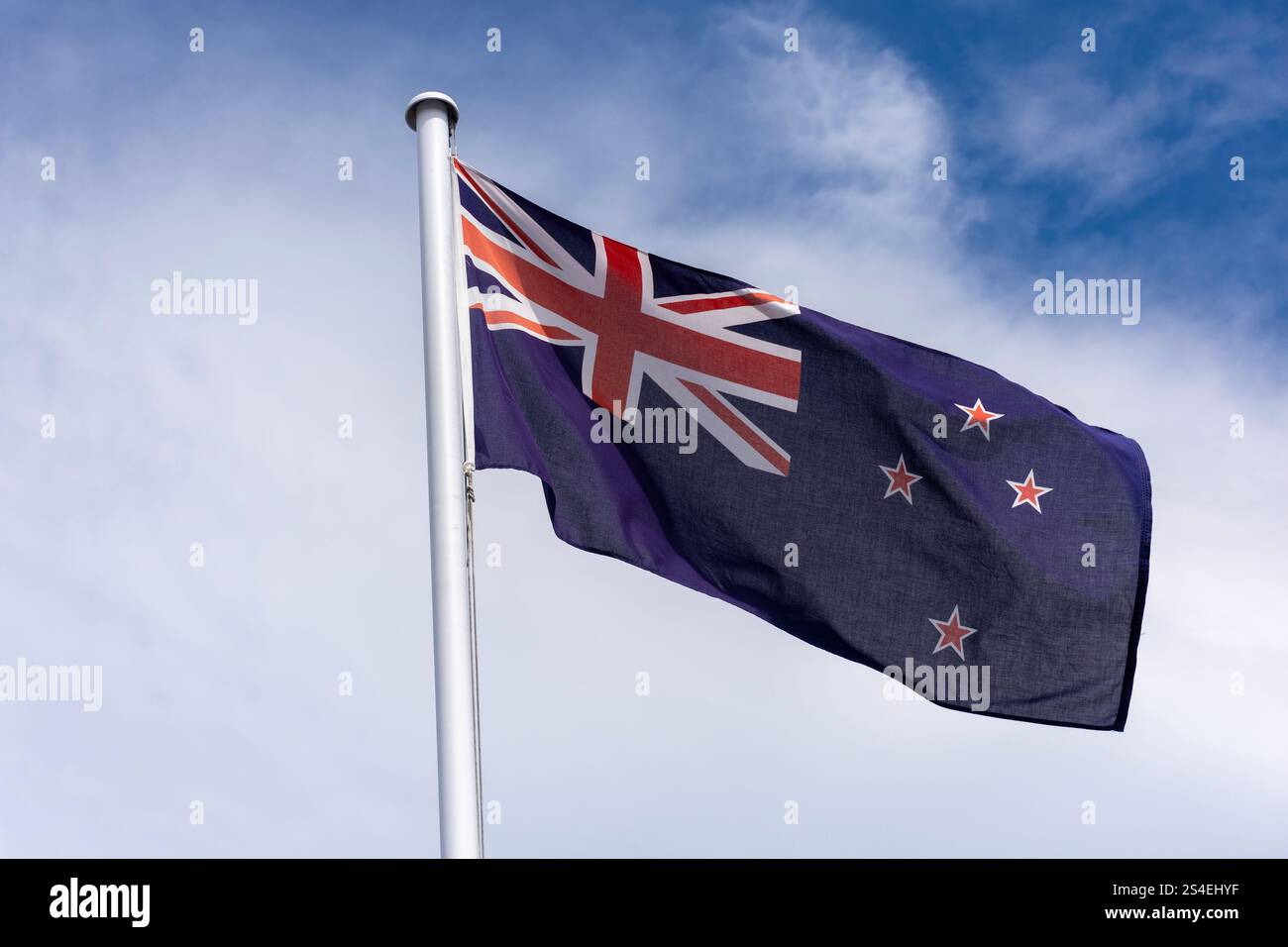 New Zealand flag flying in Waikawa Marina, Waikawa Bay, Waikawa, Picton ...