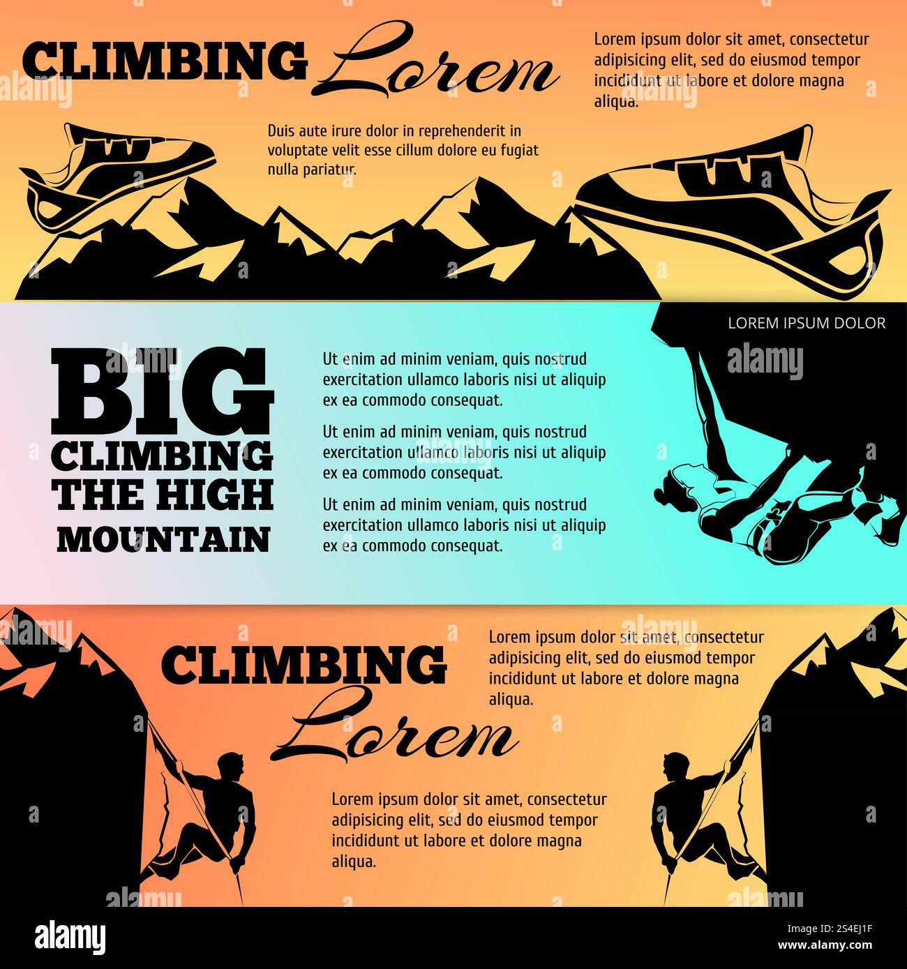 Climbing banners collection with black silhouettes. Vector adventure ...