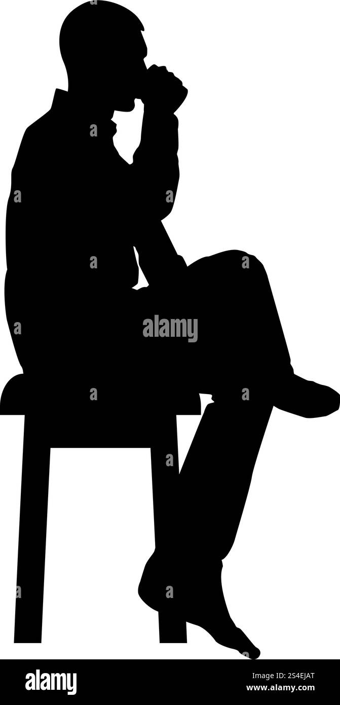 Man drinking from mug sitting on stool with crossed leg Concept relax ...