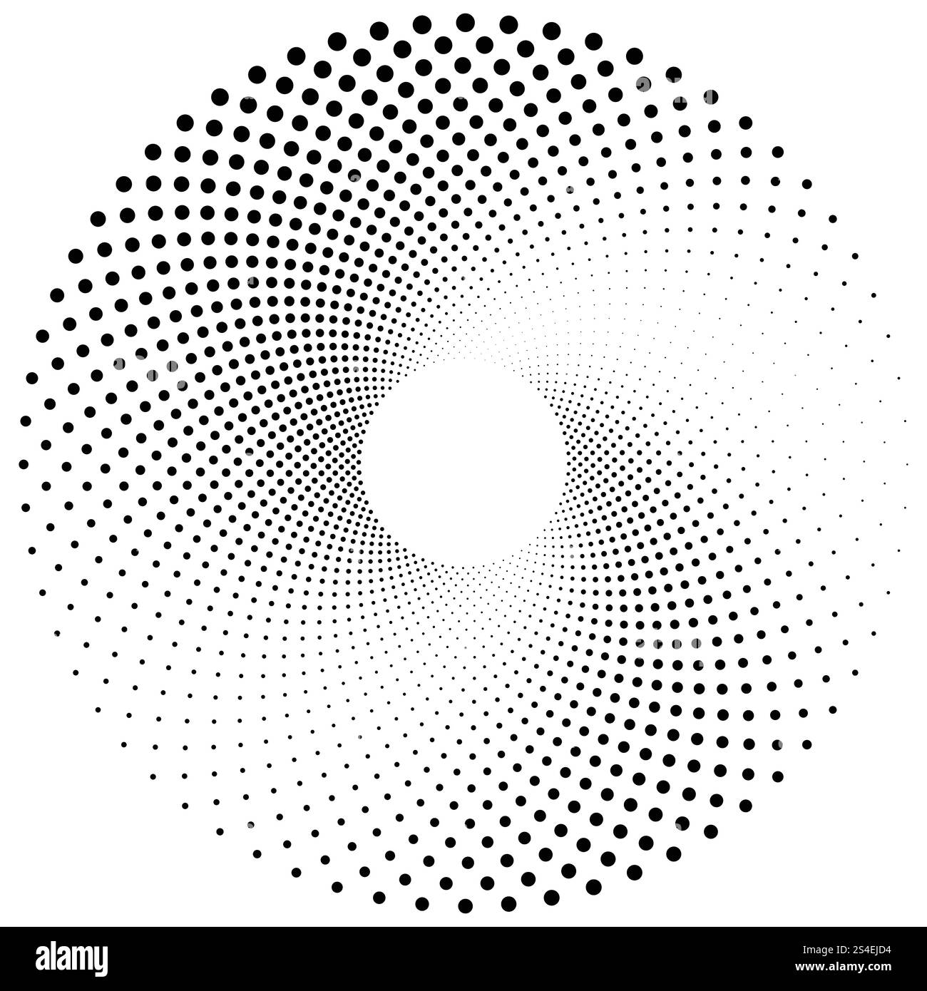 Black round halftone texture. Dotted radial swirl or tornado shape. Gradient circle. Pop art ...