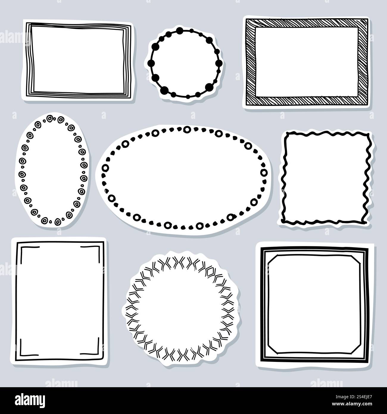 Doodle frames set - frames with hand drawn elements. Sketch card decoration, vector illustration ...