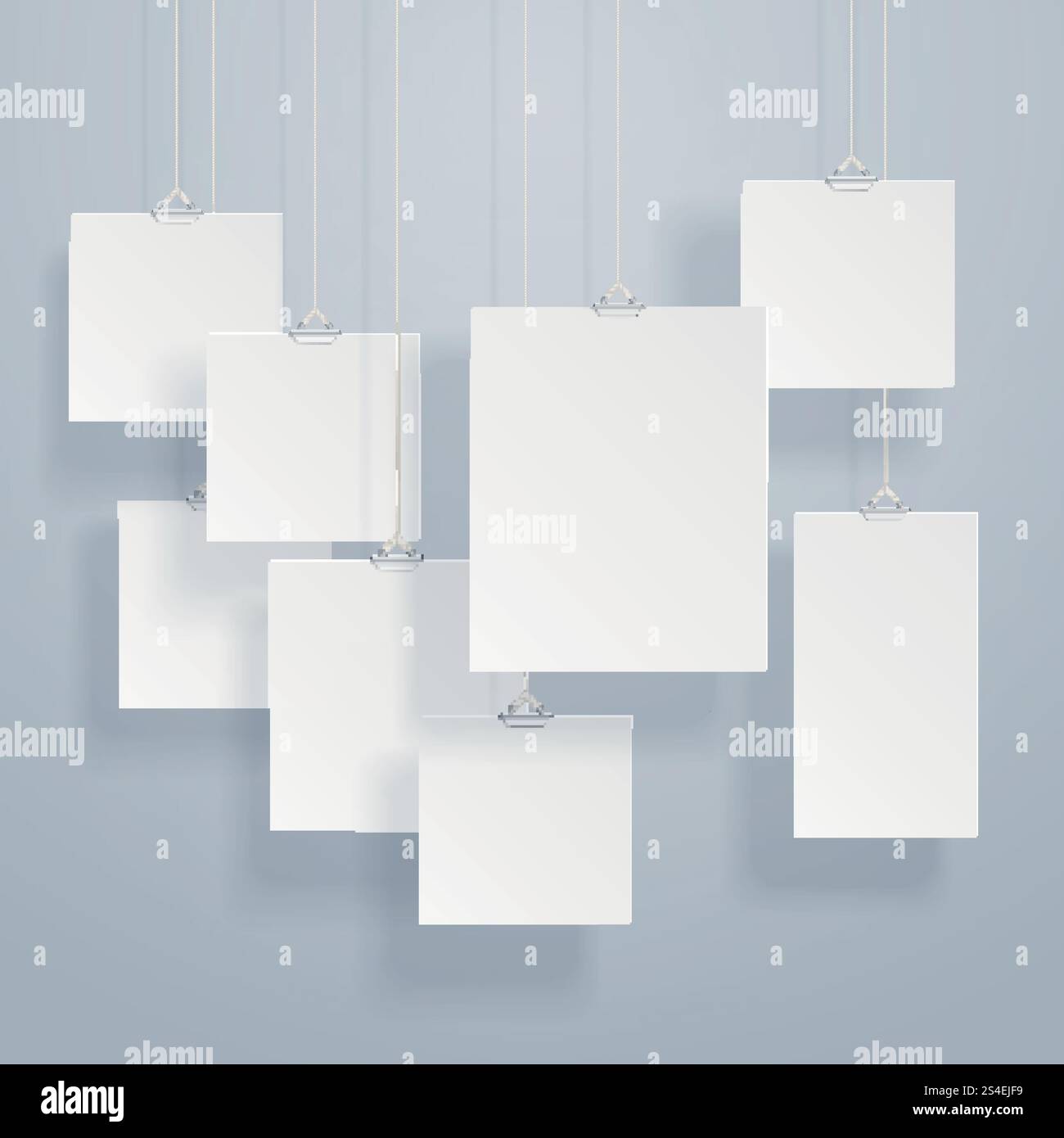 Blank hanging photo frames or poster templates with drop shadows on ...