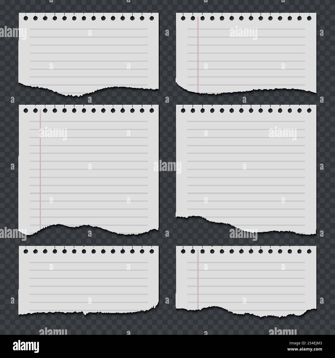 Notebook papers with torn, ripped edge vector set. Ripped paper page ...