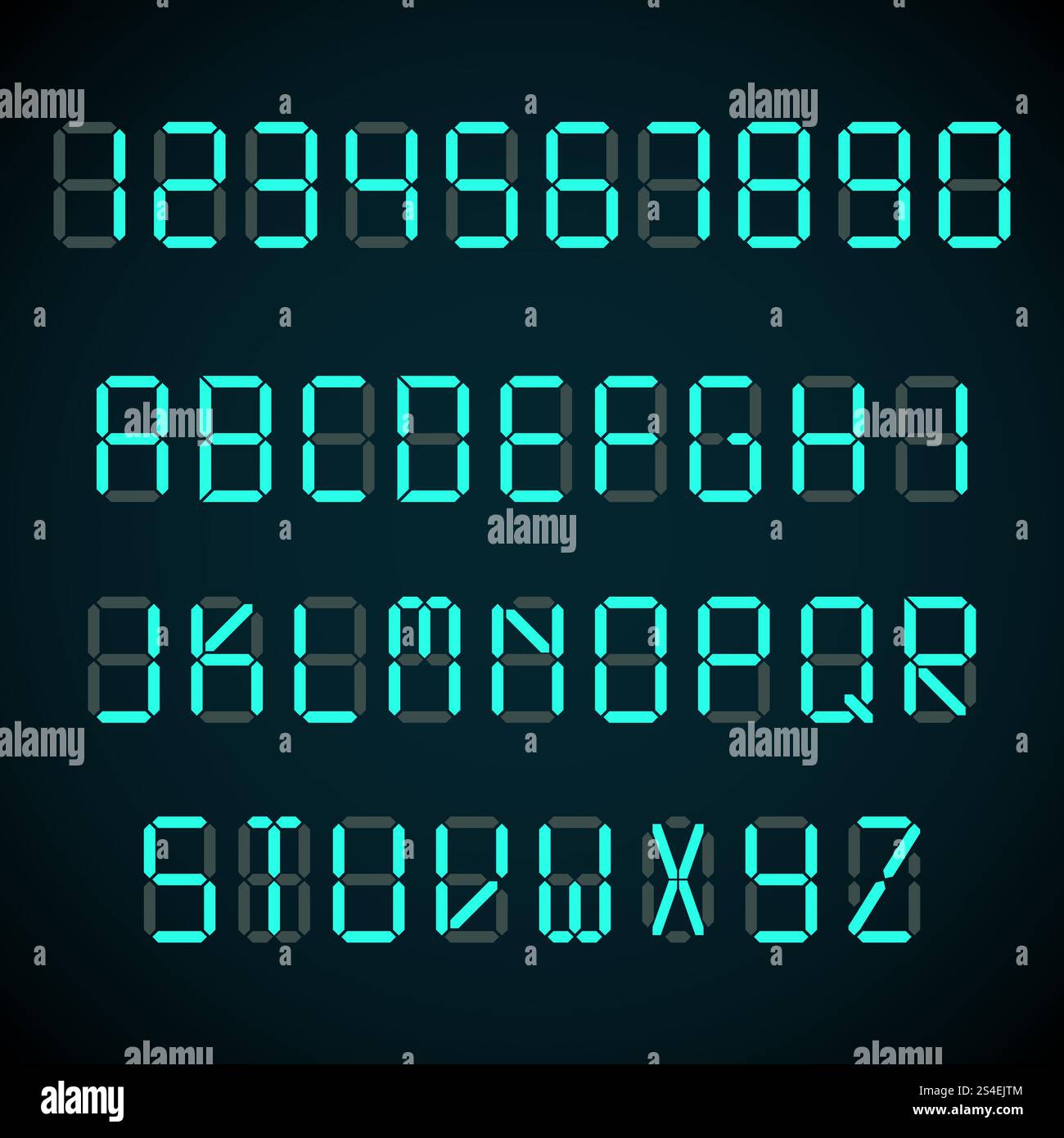 Digital font, alarm clock letters and numbers vector alphabet. Number ...