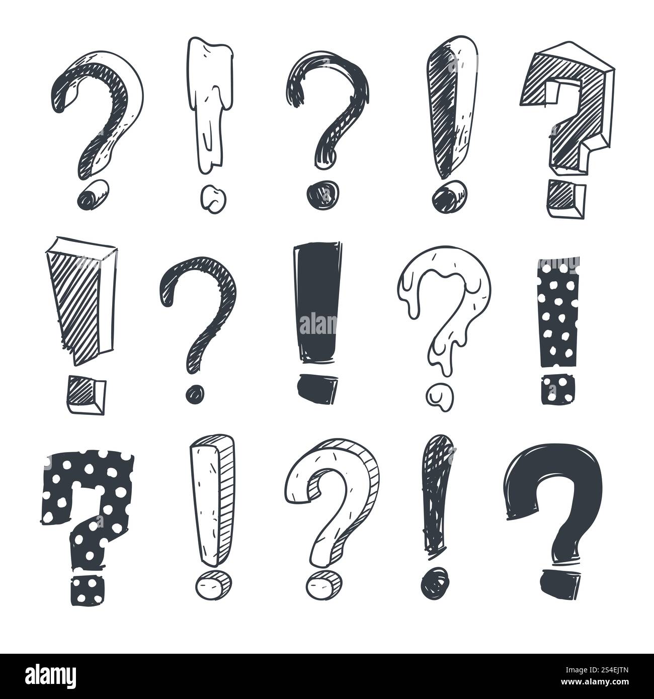 Grunge doodle sketch exclamation and question marks vector set ...
