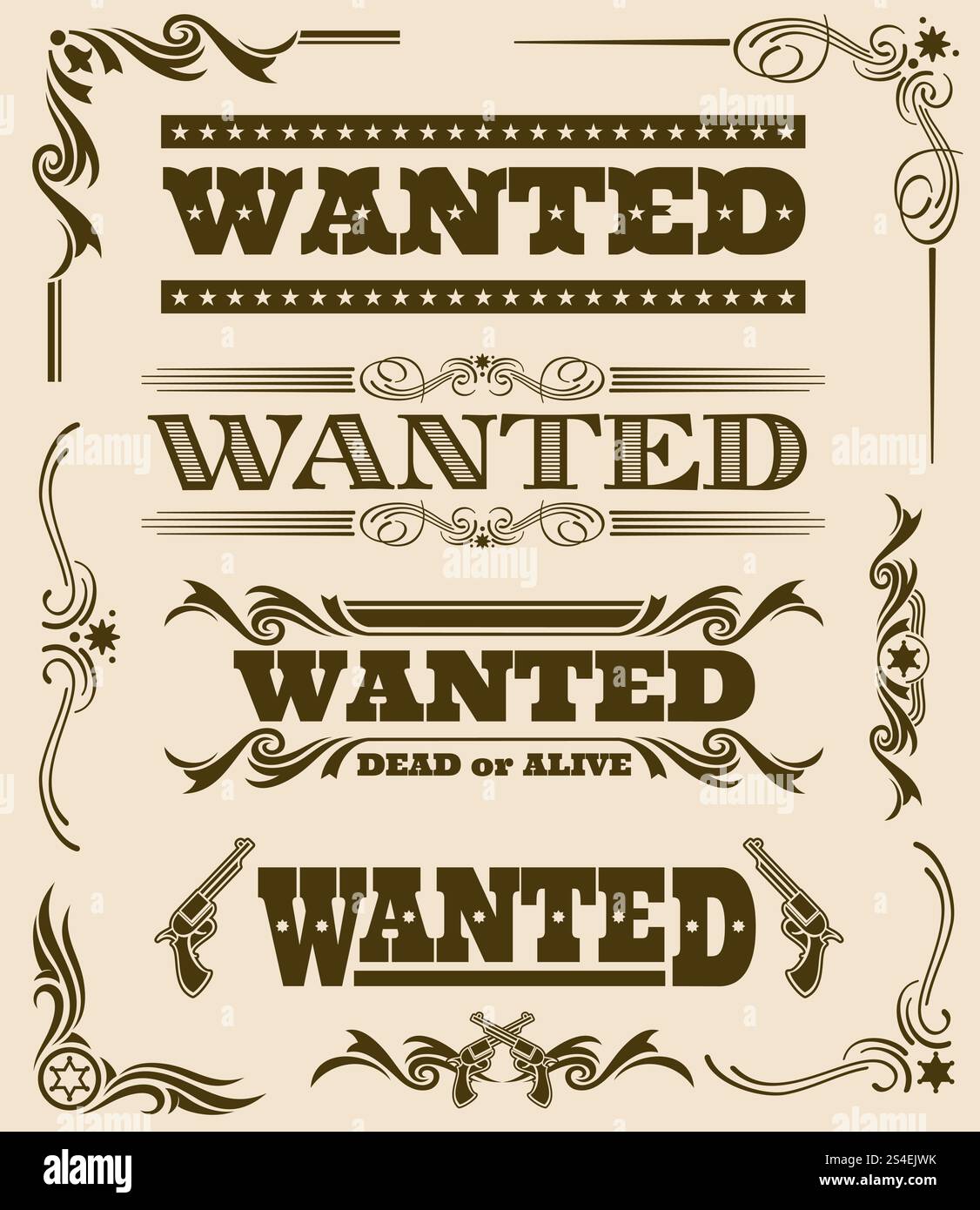 Vintage wanted dead or alive western poster vector frame ornament ...
