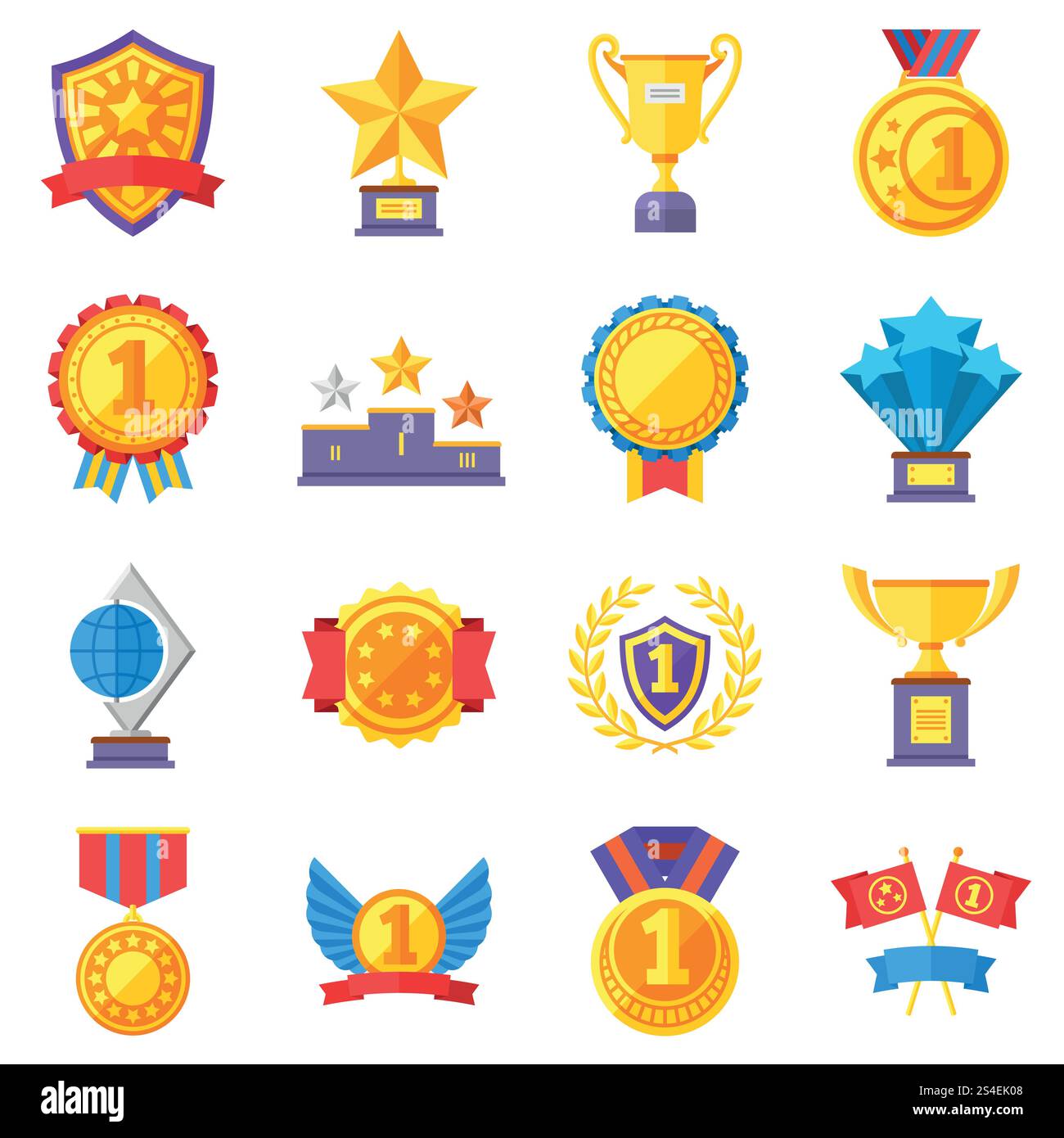 Trophy medals and winning ribbon success icons. Win awards vector ...