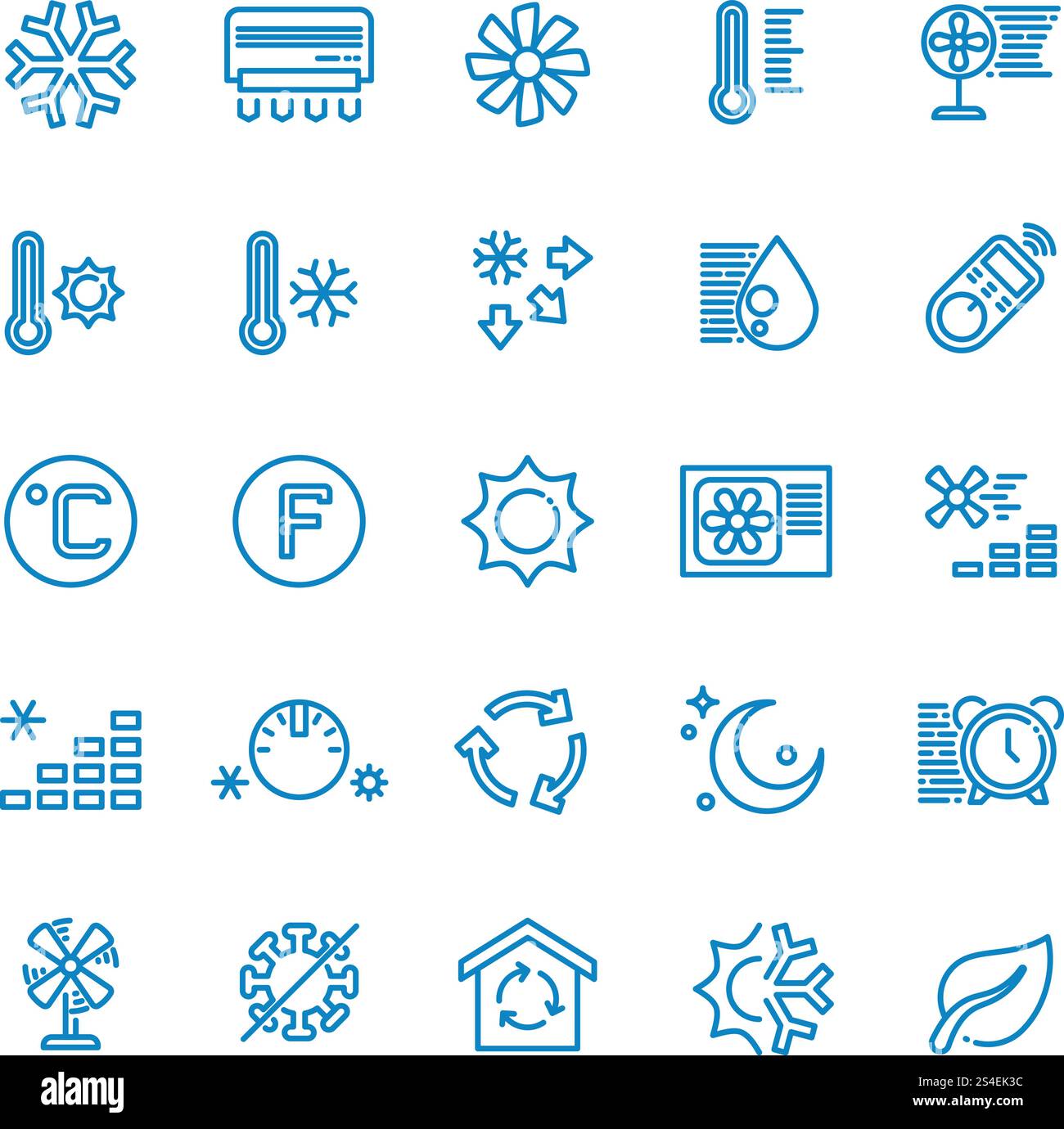 Air conditioning vector line icons. Temperature, humidity, drying ...