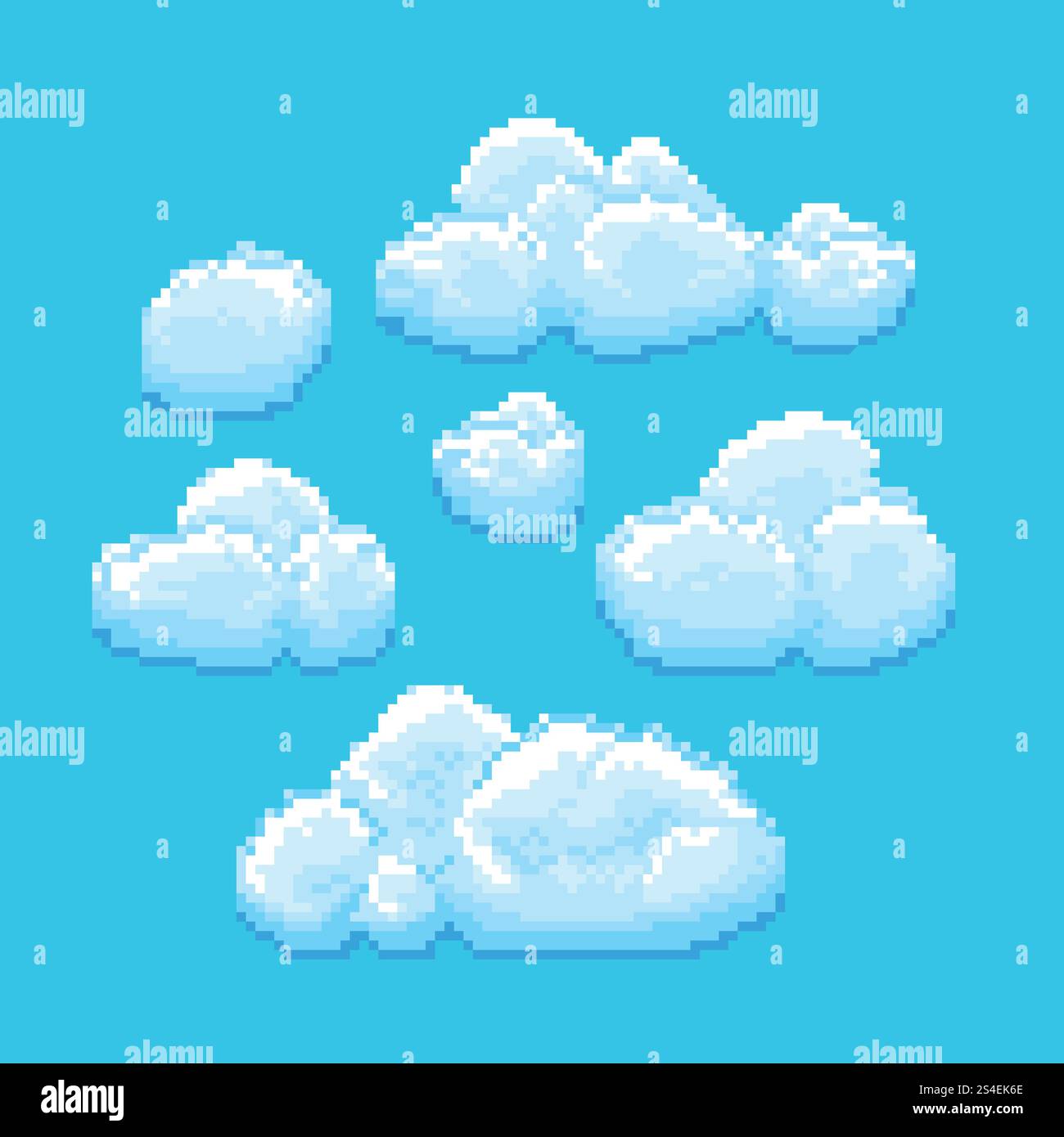Sky with clouds vector pixel art. Cloudscape background for retro game ...