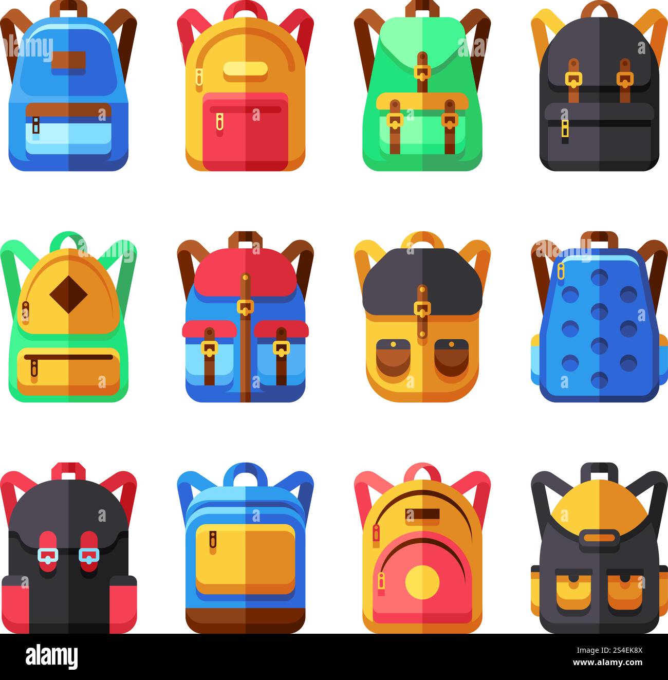 School backpacks vector set. Kids schoolbag flat collection. Backpack ...