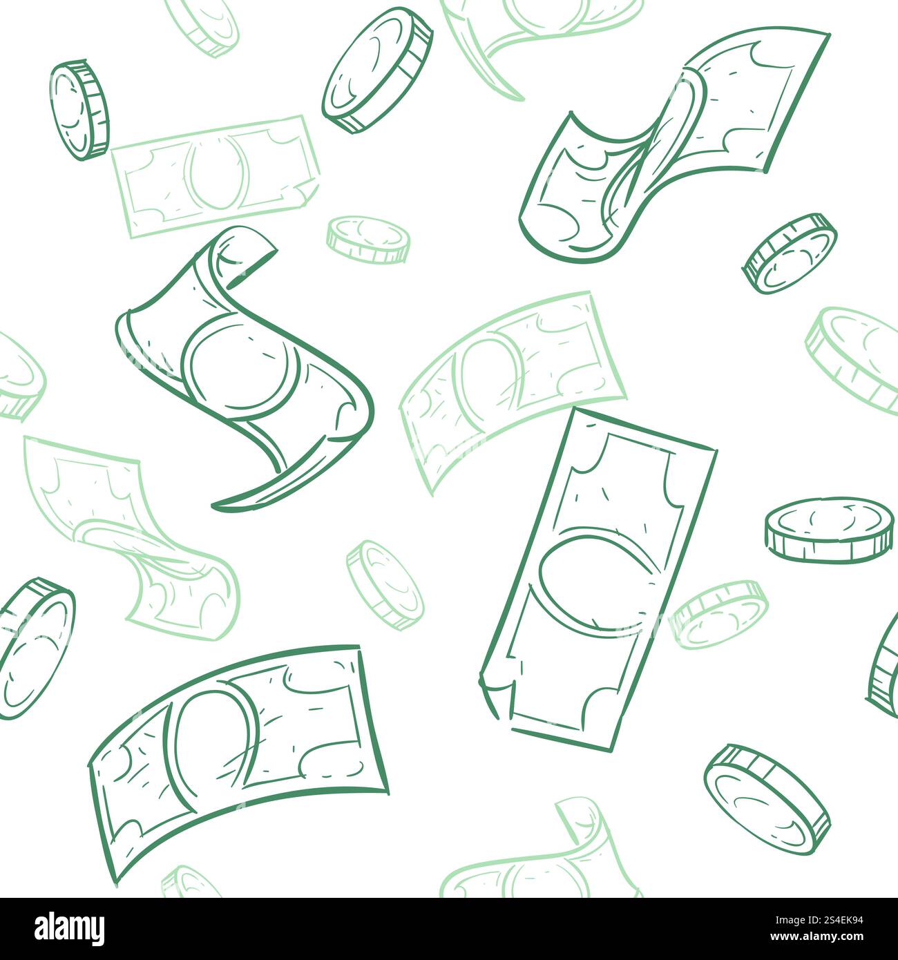 Doodle cash flow. Raining money seamless vector pattern. Falling sketch ...