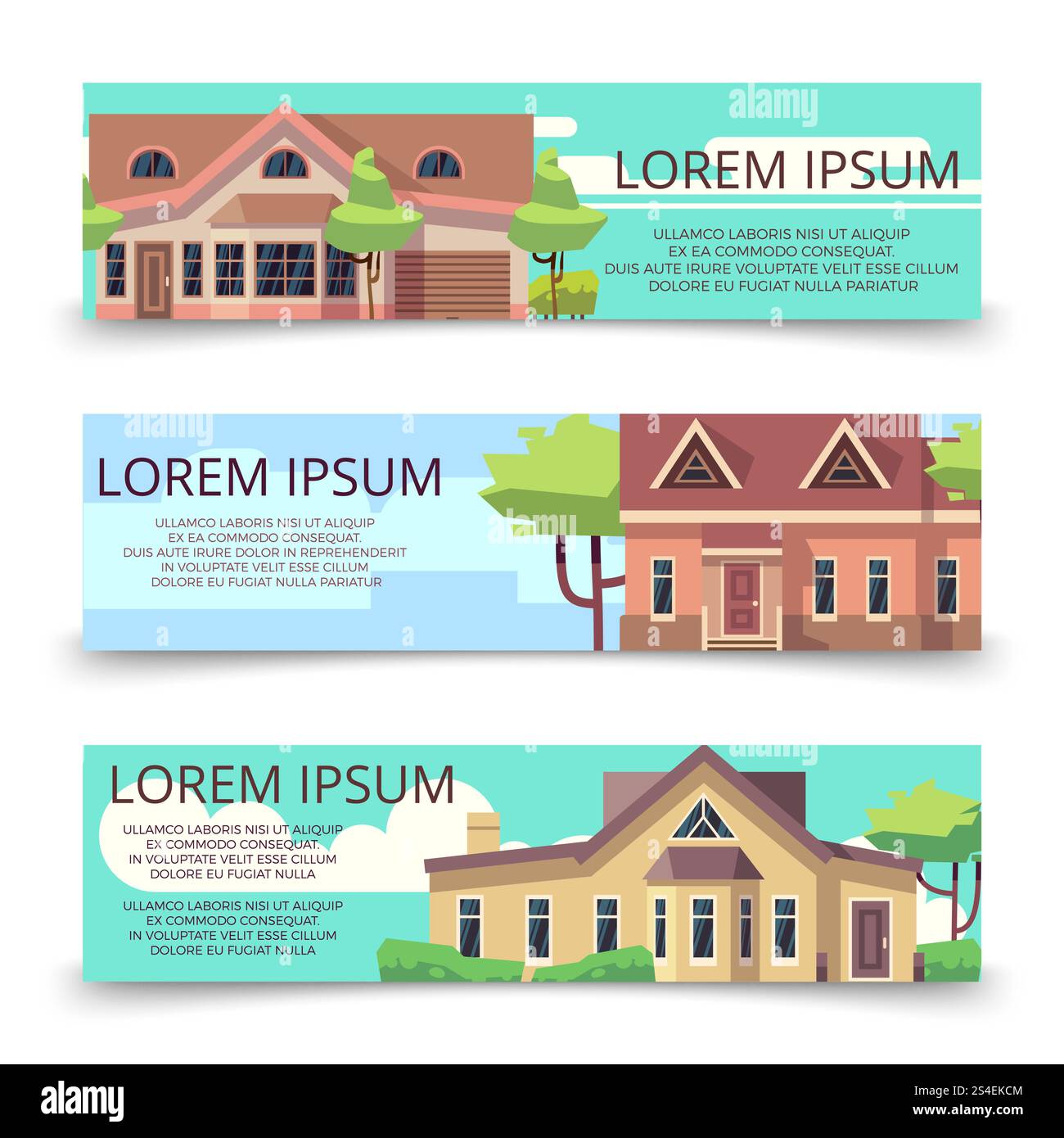 Property advertising horizontal banners template with flat style houses ...