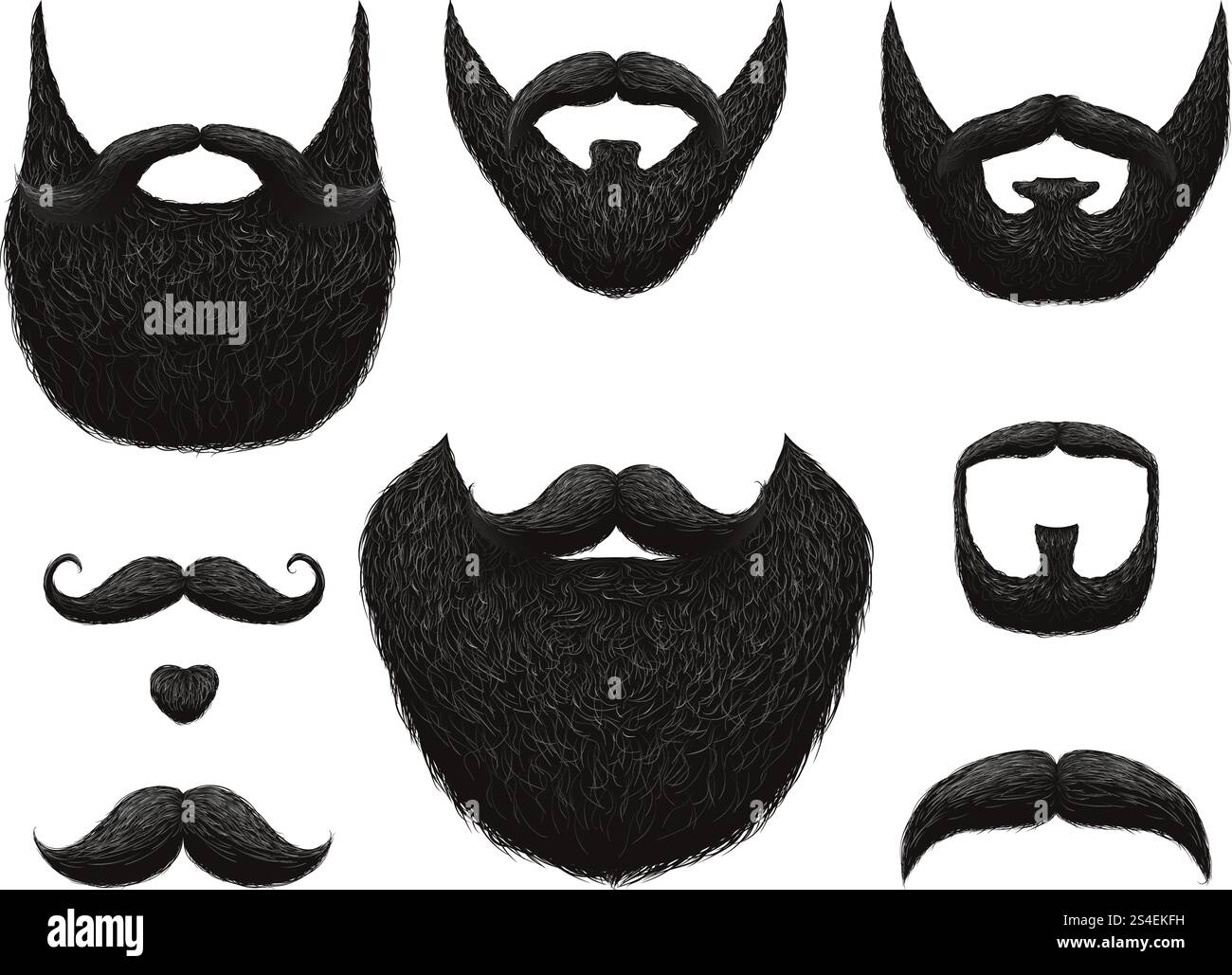 Hand drawn beards and mustaches vector collection. Illustration of ...